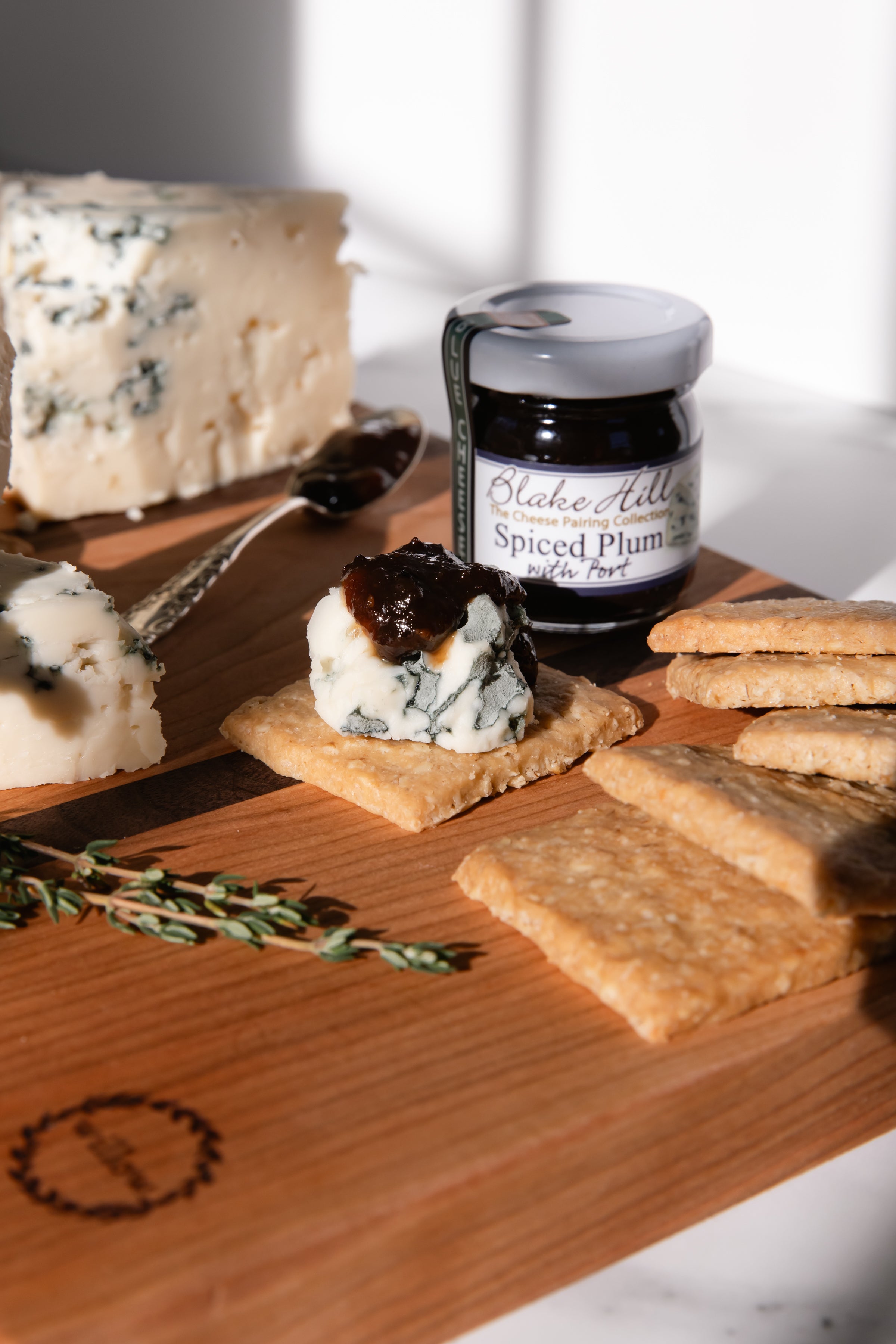 Oatcake Biscuit, Jasper Hill Withersbrook Blue & Blake Hill Spiced Plu ...